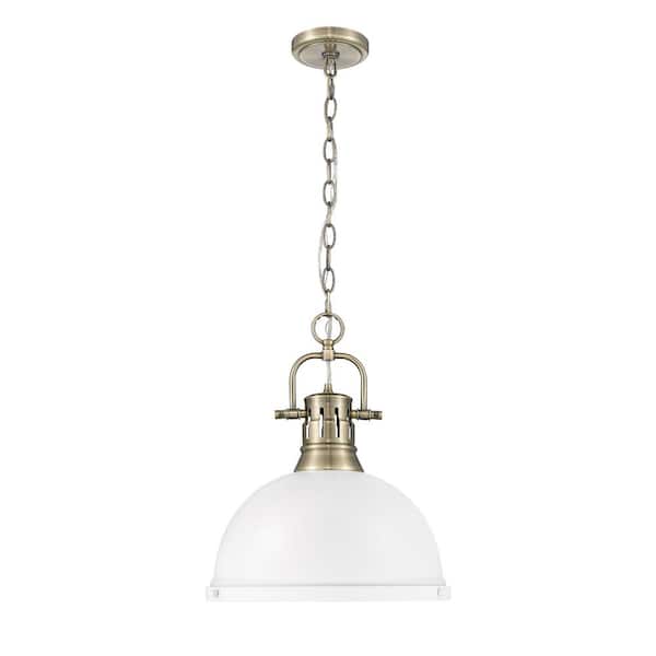 Golden Lighting Duncan 100-Watt 1-Light Aged Brass Pendant Light with ...