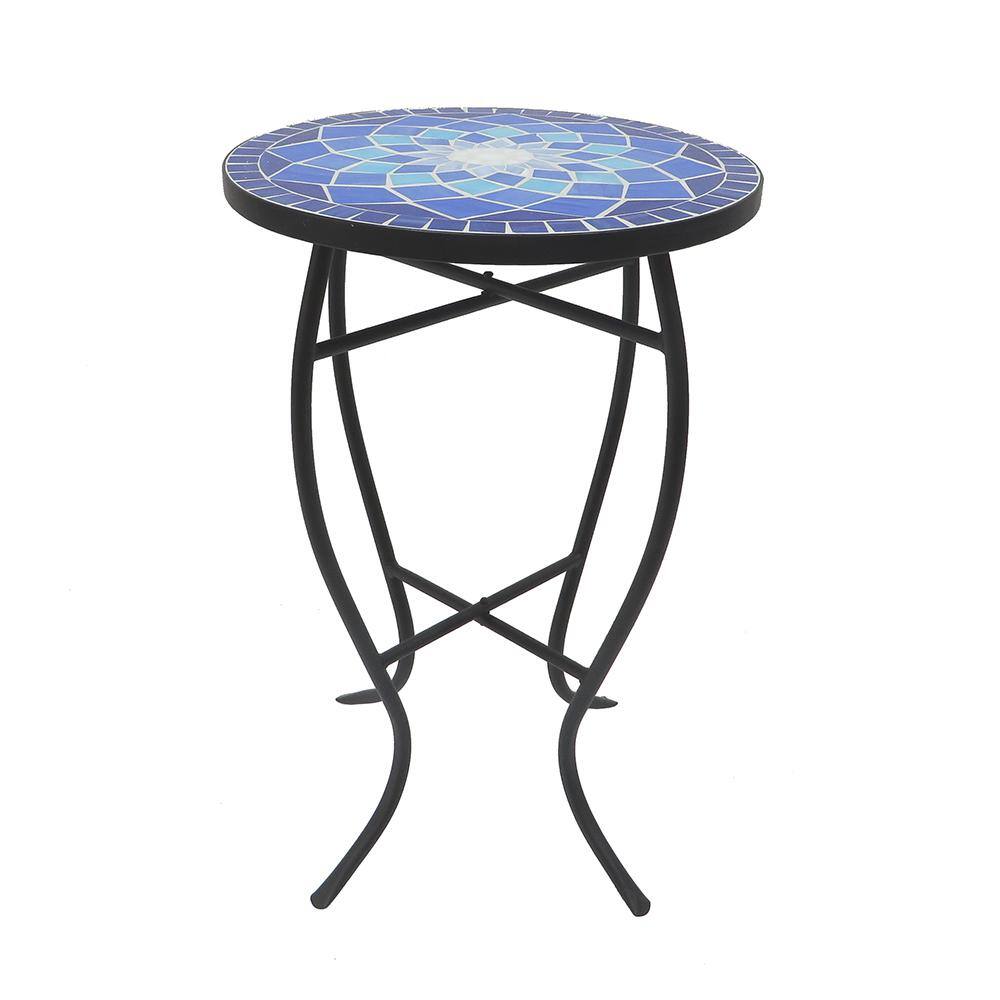 SAINT BIRCH Lori 14 in. Blue 21 in. Round Tile End Table SBSHOMT011 ...