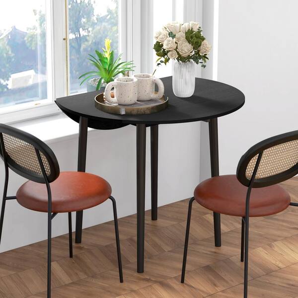 HOMCOM Folding Dining Table 35 in. Distressed Black Round Particle Board Coffee Table with Solid Wood Legs 83A 111V80BK