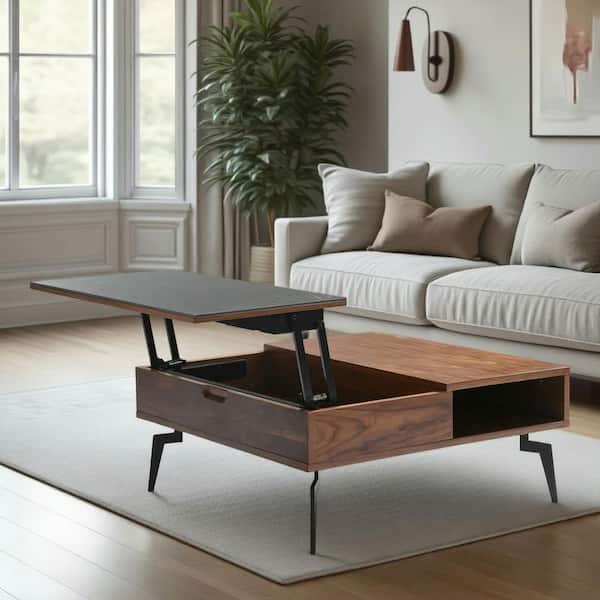 Armen Living Zola 31.5 in. Walnut Square Wood Coffee Table with ...