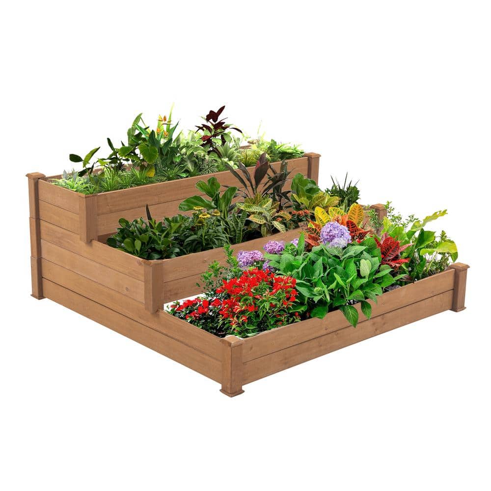 Thanaddo 4 ft. x 4 ft. x 1.75 ft. 3-Tier Wooden Raised Garden Bed ...