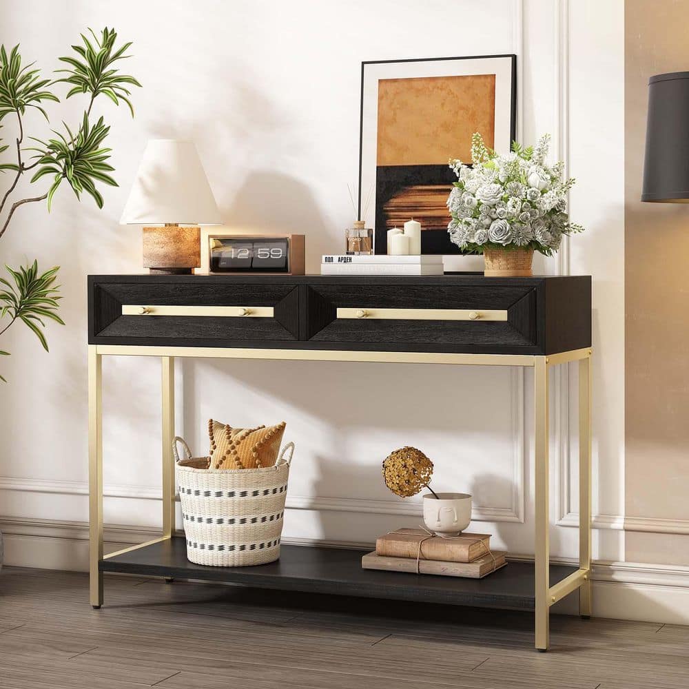 45.5 in. Black Rectangle MDF Accent Console Table Modern Entryway Table ...