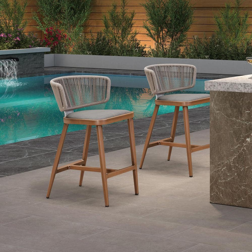 PURPLE LEAF Modern Aluminum Outdoor Bar Stool Magnalium Button Rope ...