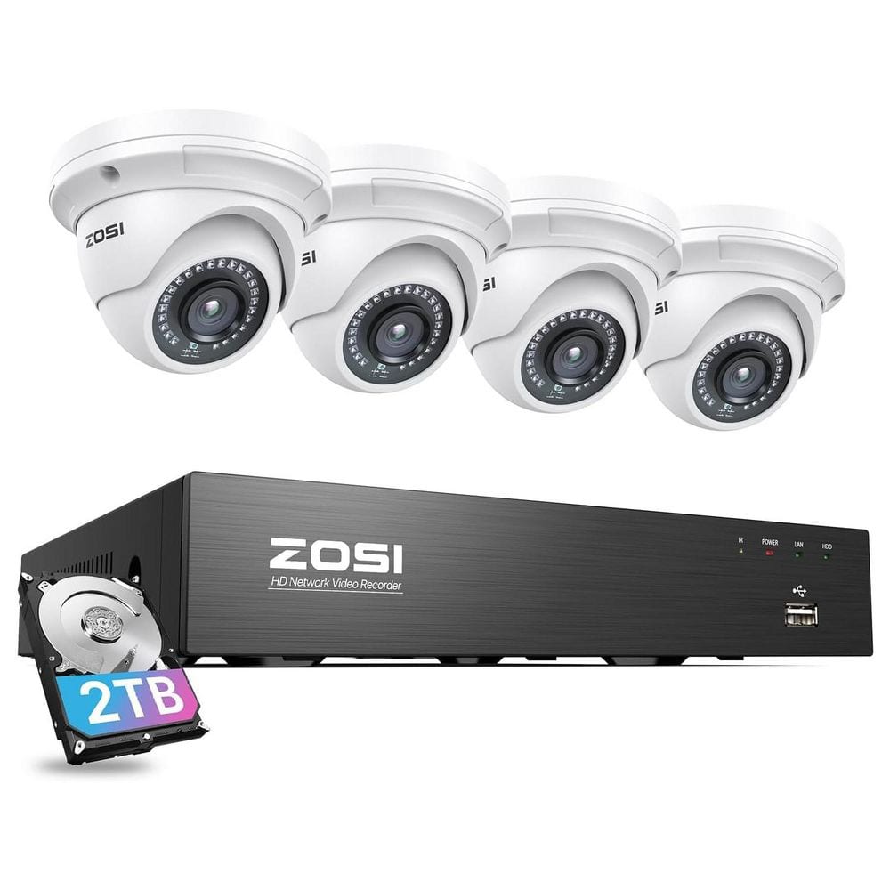 ZOSI 4K 8-Channel POE 2TB NVR Surveillance System with 4-Wired 5MP Outdoor Dome Cameras 8HQ ...