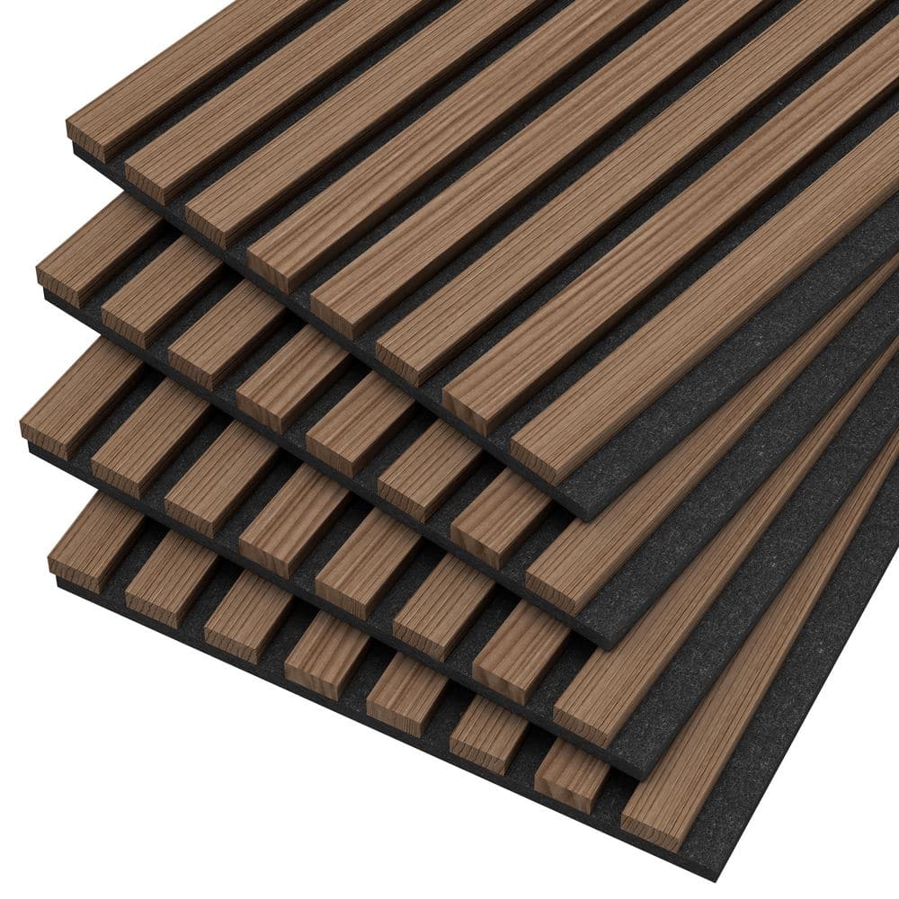 HOMEIBRO 0.83 in. x 7.87 ft. x 1 ft. Slat Wood Walnut Sound Absorbing Panel (4-Pack) SF-L-GSB ...