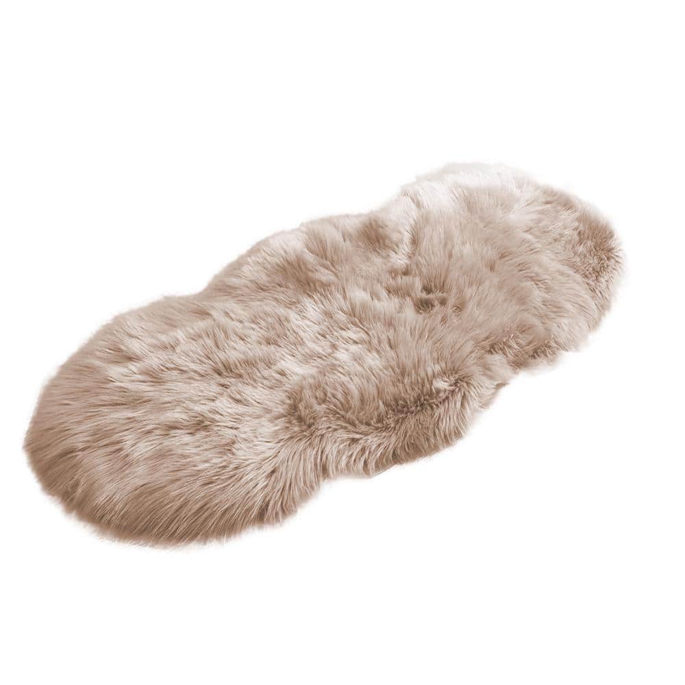 iliebe 2 ft. x 4 ft. Beige Cozy Fuzzy Rugs Specialty Sheepskin Faux Fur ...