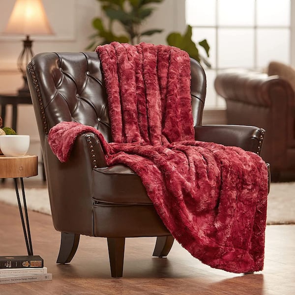 CHANASYA Wolf Maroon Polyester Throw Blanket with Reversible Sherpa ...