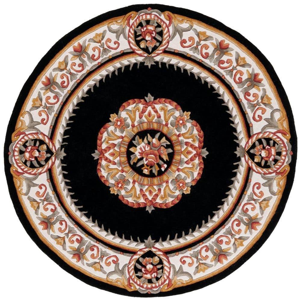 SAFAVIEH Naples 6 ft. x 6 ft. Black/Ivory Ornate Medallion Round Area ...