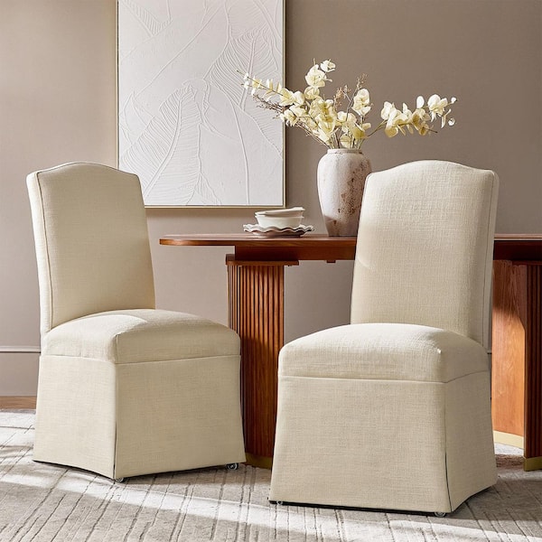 JAYDEN CREATION Belicia Linen Polyester Dining Chair with Solid Wood ...