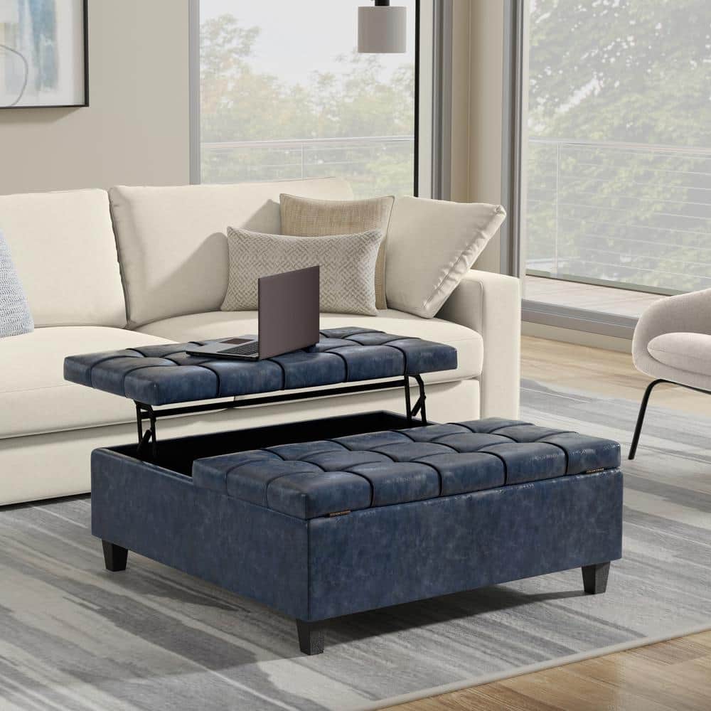 Simpli Home Harrison 40 in. Wide Transitional Square Large Coffee Table ...