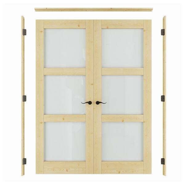 ARK DESIGN 56 in. x 80 in. Universal 3-Lite Frosted Glass Unfinished ...