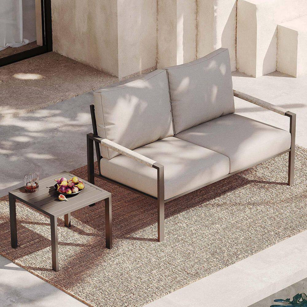 AURA OUTDOOR Gray Metal Outdoor Patio Loveseat with 2-Pieces Warm Grey ...