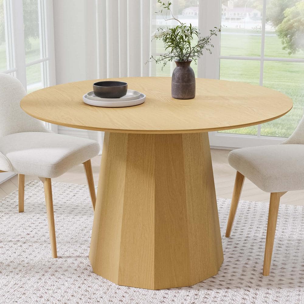 Lirago Round Oak Wood 46 in. Column Base Dining Table Seats 4 HD ...