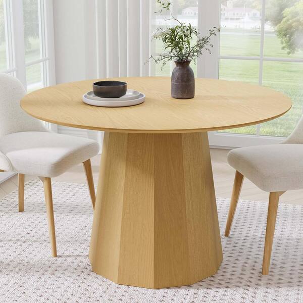 Lirago Round Oak Wood 46 in. Column Base Dining Table Seats 4 HD ...