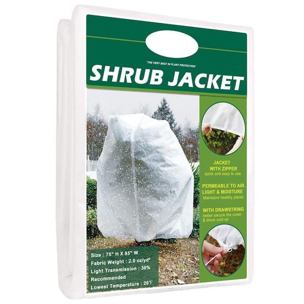 .N/A 75 in. White Polyester Shrub Cover with Zipper and Drawstring for ...