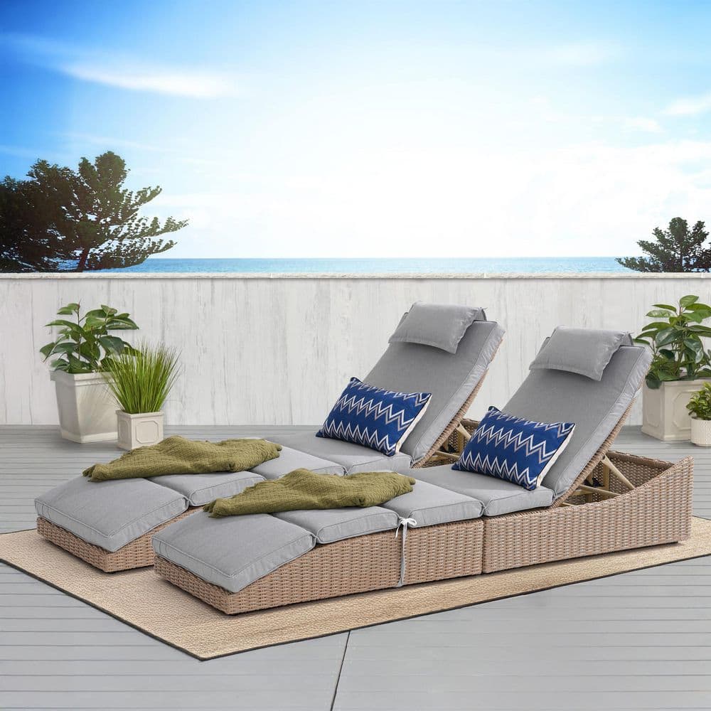 Freestyle 2 Pieces Natural Wicker Outdoor Folding Adjustable Lounge ...