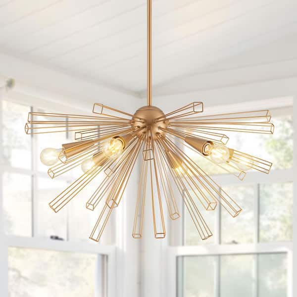 TinHon Modern 6-Light Gold Sputnik Chandelier with Adjustable Rods, Starburst Ceiling Light ...