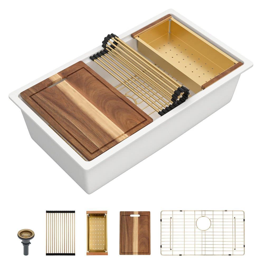 Dcolora 30" White Undermount Kitchen Sink, Granite Composite Single ...