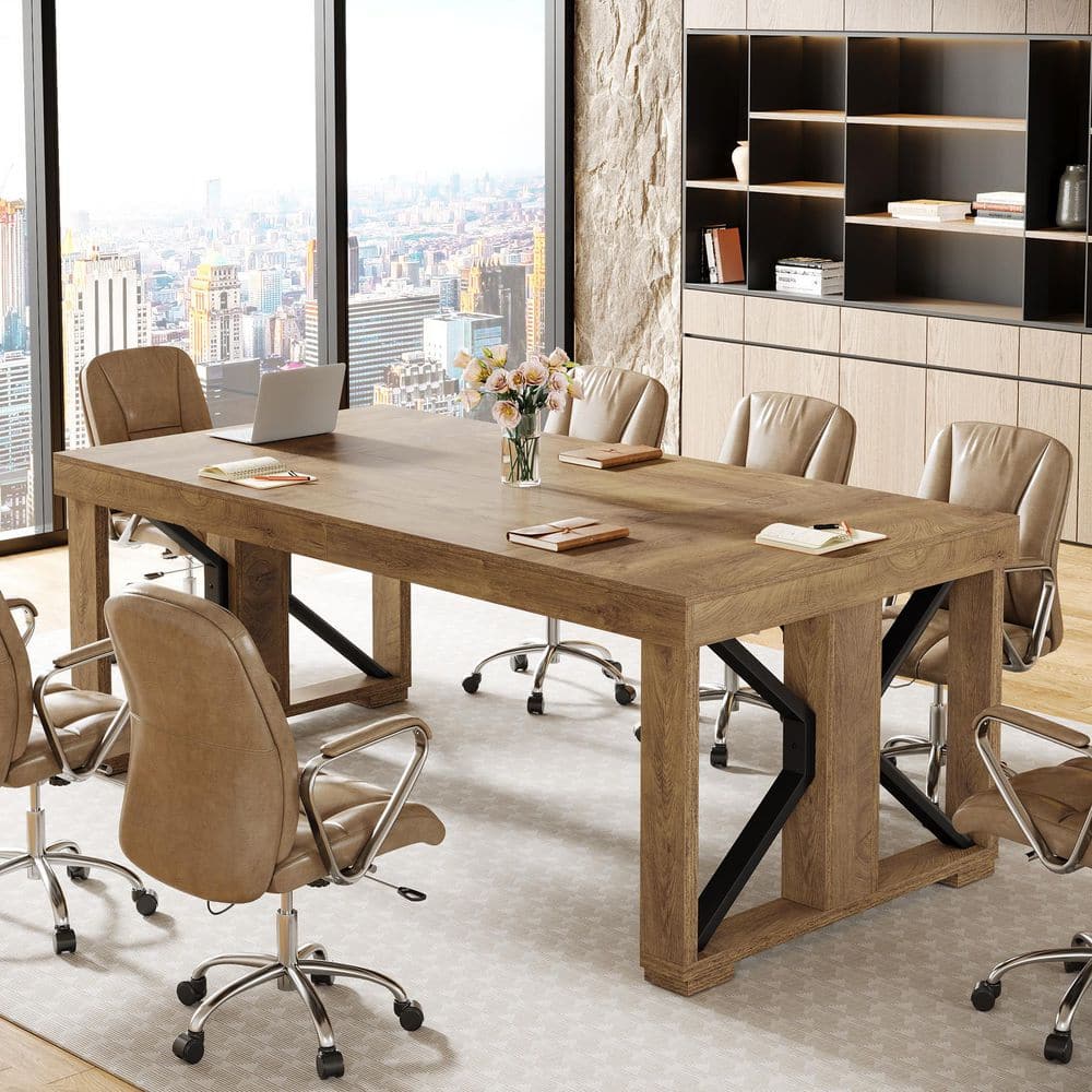 BYBLIGHT Capen 70.8 in. Rectangular Brown Engineered Wood Computer Desk ...