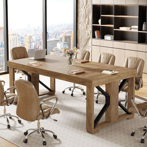 BYBLIGHT Capen 70.8 in. Rectangular Brown Engineered Wood Computer Desk ...