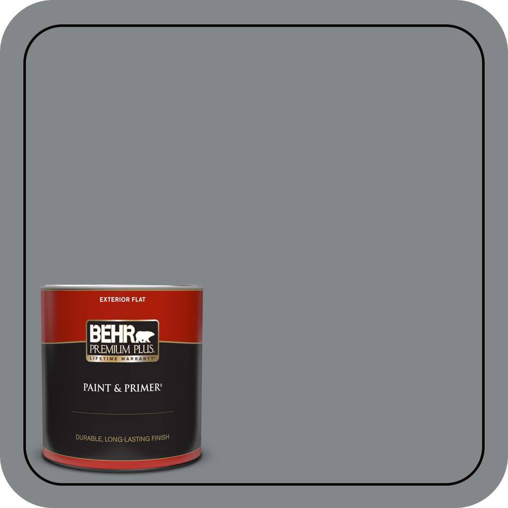 BEHR PREMIUM PLUS 1 qt. #N500-5 Magnetic Gray color Flat Exterior Paint ...