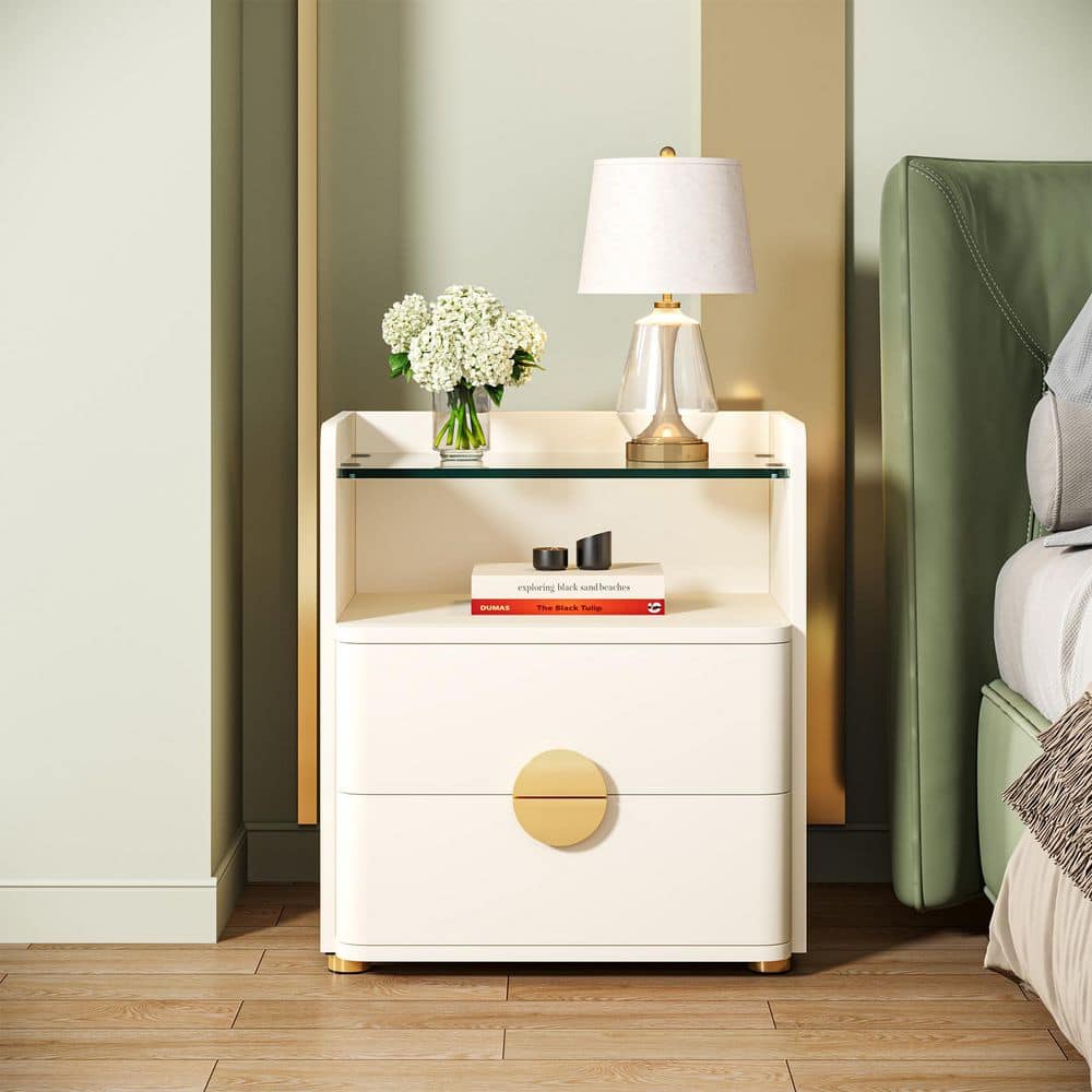 BYBLIGHT Fenley White 2 Drawers 19.7 in. W Storage Wood Nightstand ...