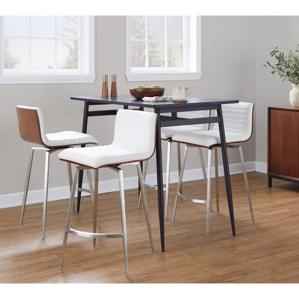 Lumisource Marcel-Mason 5-Piece White Faux Leather Walnut Wood ...