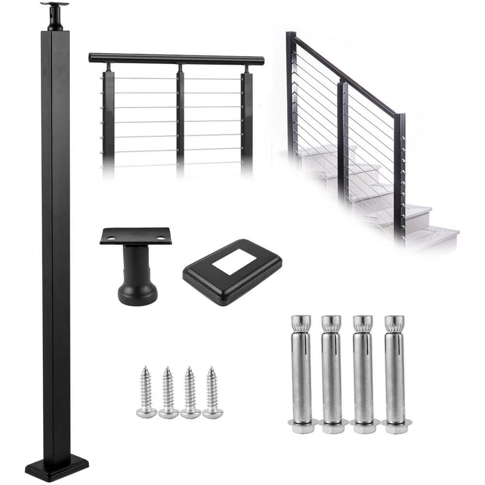 VEVOR Deck Railing 42 in. x 1.97 in. x 1.97 in. Cable Railing Post ...