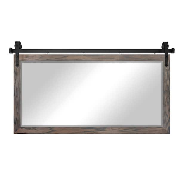 Rayne Mirrors (66 in. W x 32 in. H) Carbon Grey Oak Hardwood Beveled ...