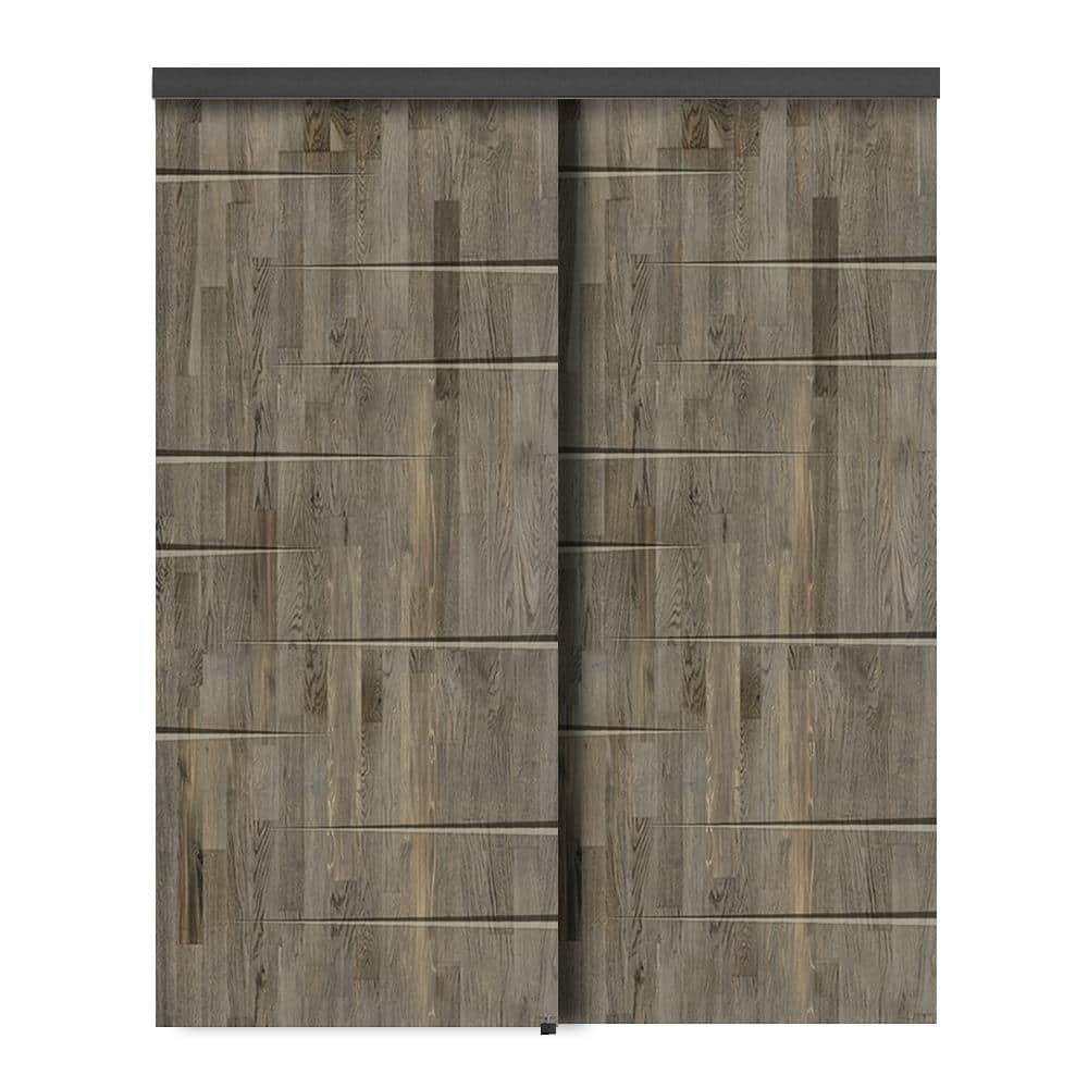 CALHOME 60 in. x 96 in. Hollow Core Weather Gray Stained Pine Wood ...