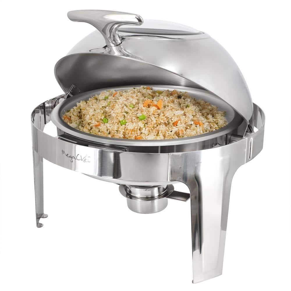 MegaChef 6.3Qt Round Stainless Steel Dome Roll Top Professional Chafing ...
