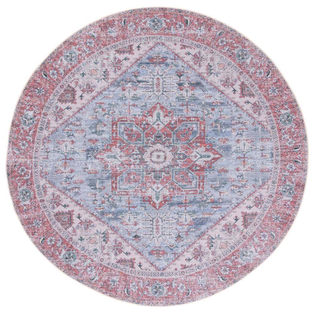 SAFAVIEH Tucson Gray Blue/Rust 7 ft. x 7 ft. Machine Washable ...