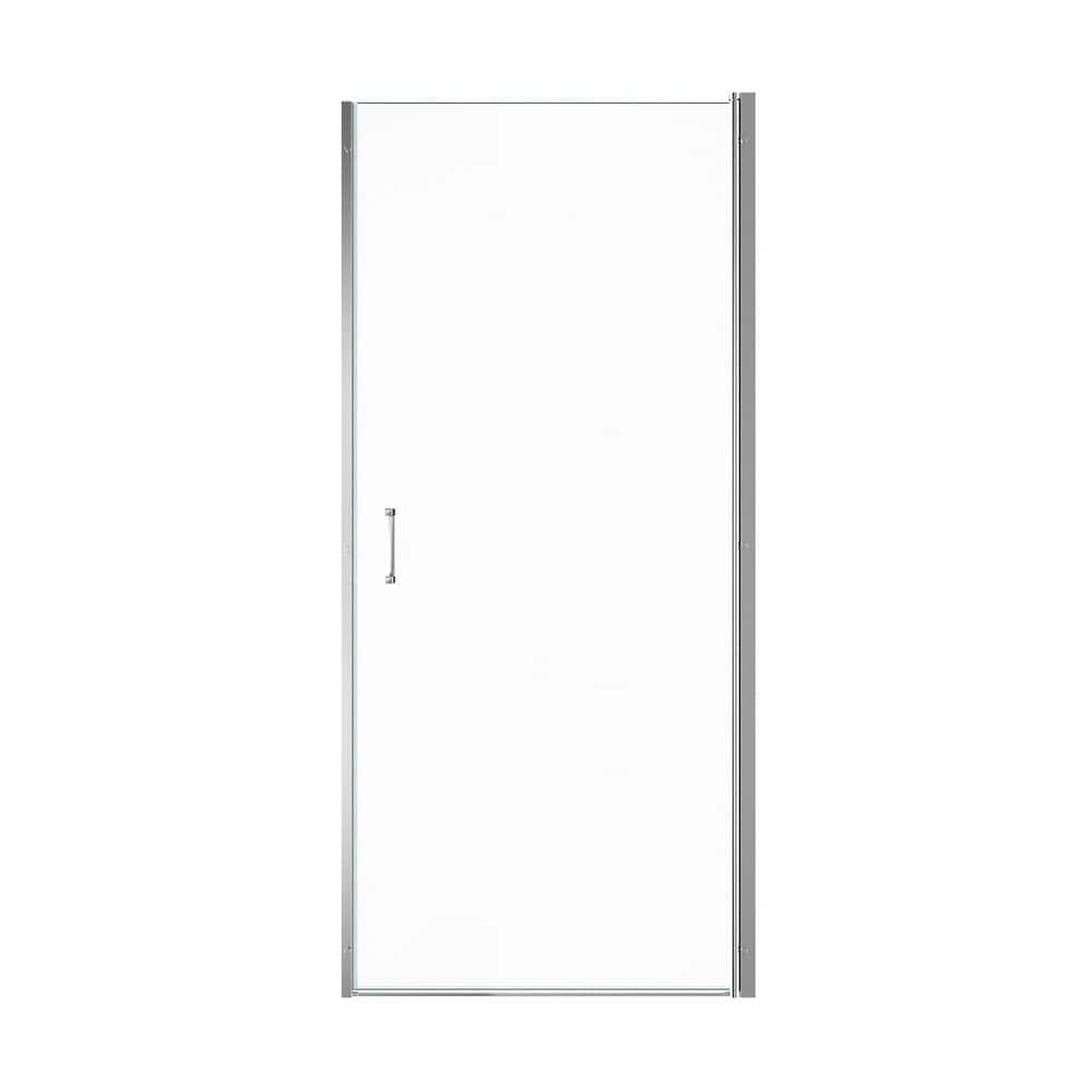 LIVACA 34 in. W x 72 in. H Pivot Semi-Frameless Shower Door in Chrome ...