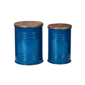 Glitzhome Galvanized Metal Storage Stool with Solid Wood Seat (Set of 2 ...