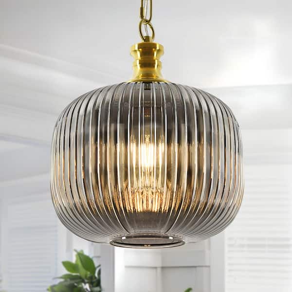 Henveton Jasslynn 60 Watt 1 Light Brass Pendant Light with Smoke Dark ...