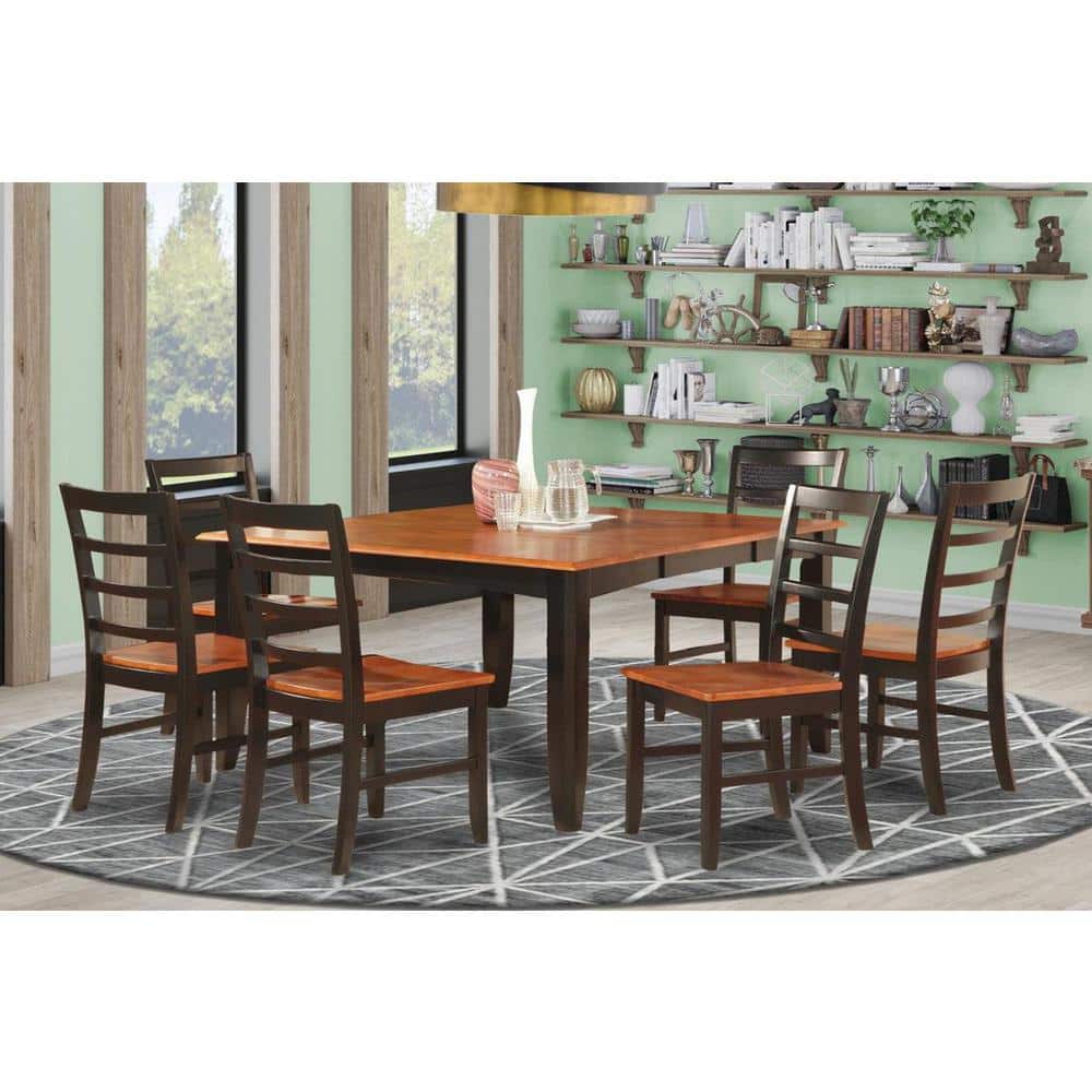 East West Furniture 7-Piece Square Black Finish Solid Wood Top Dining ...
