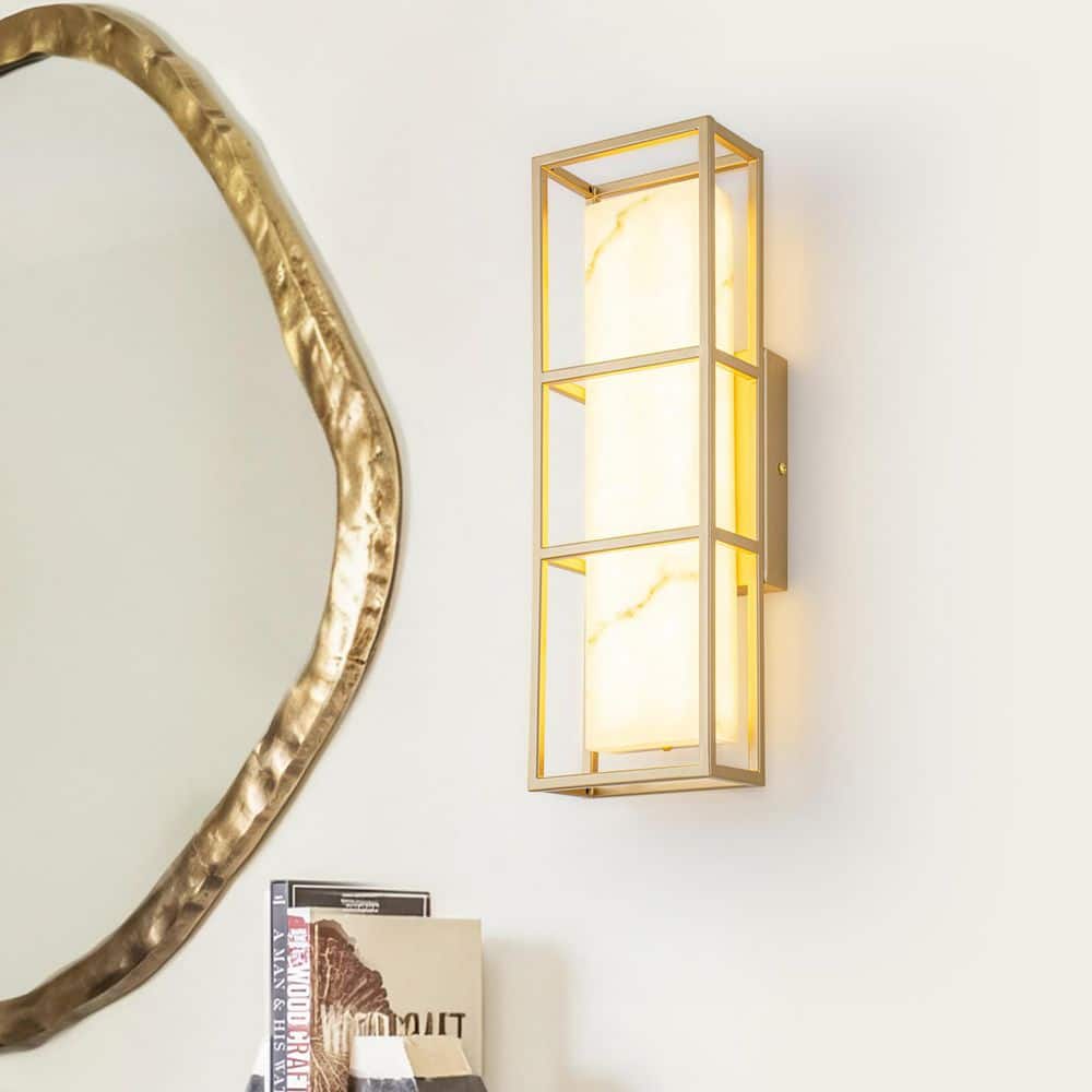 MENCOLULU 16 in. 1-Light Brushed Gold Rectangle LED Wall Sconce with ...