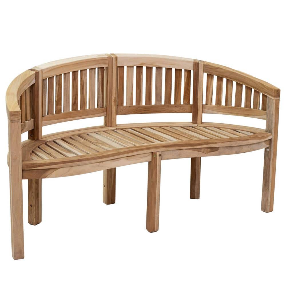 Sunnydaze Outdoor Wooden Teak Banana Bench for Garden or Patio-59" LAX ...