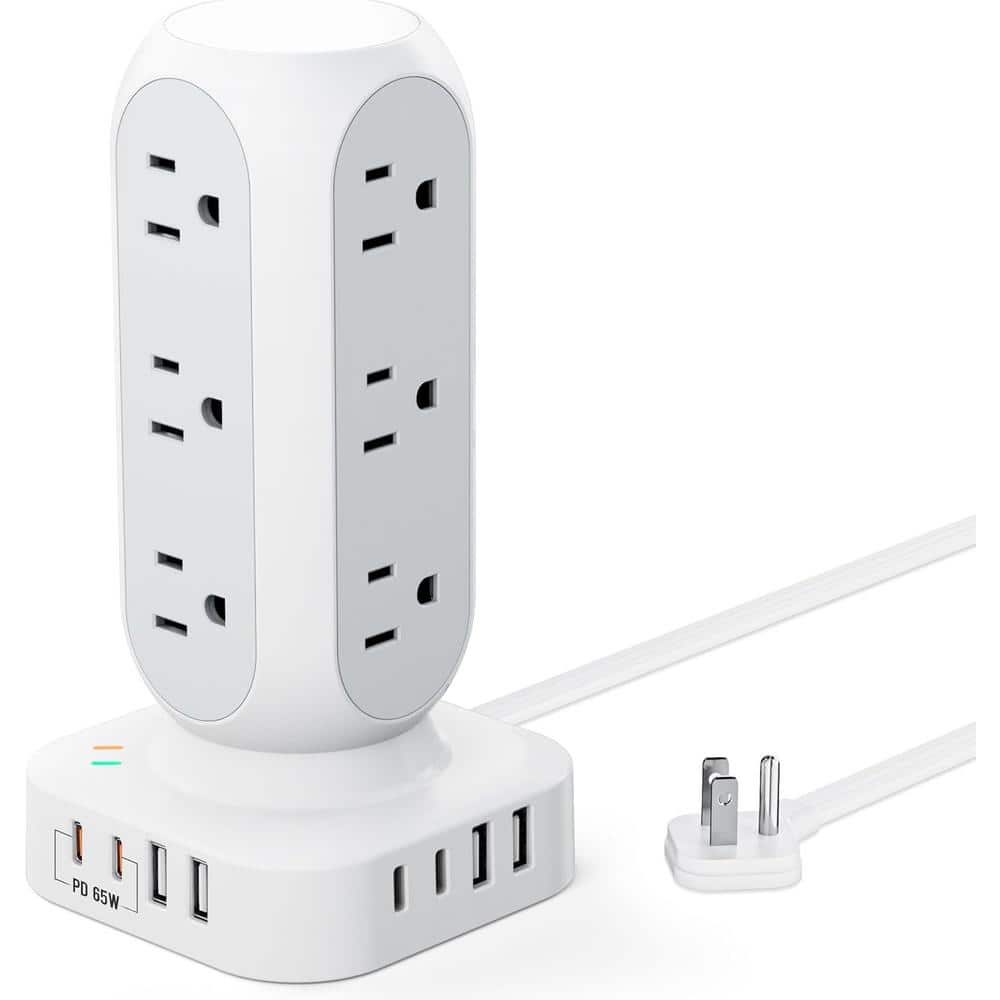 Lukyamzn 12-Outlet Flat Plug Power Strip Surge Protector Tower with 8 ...