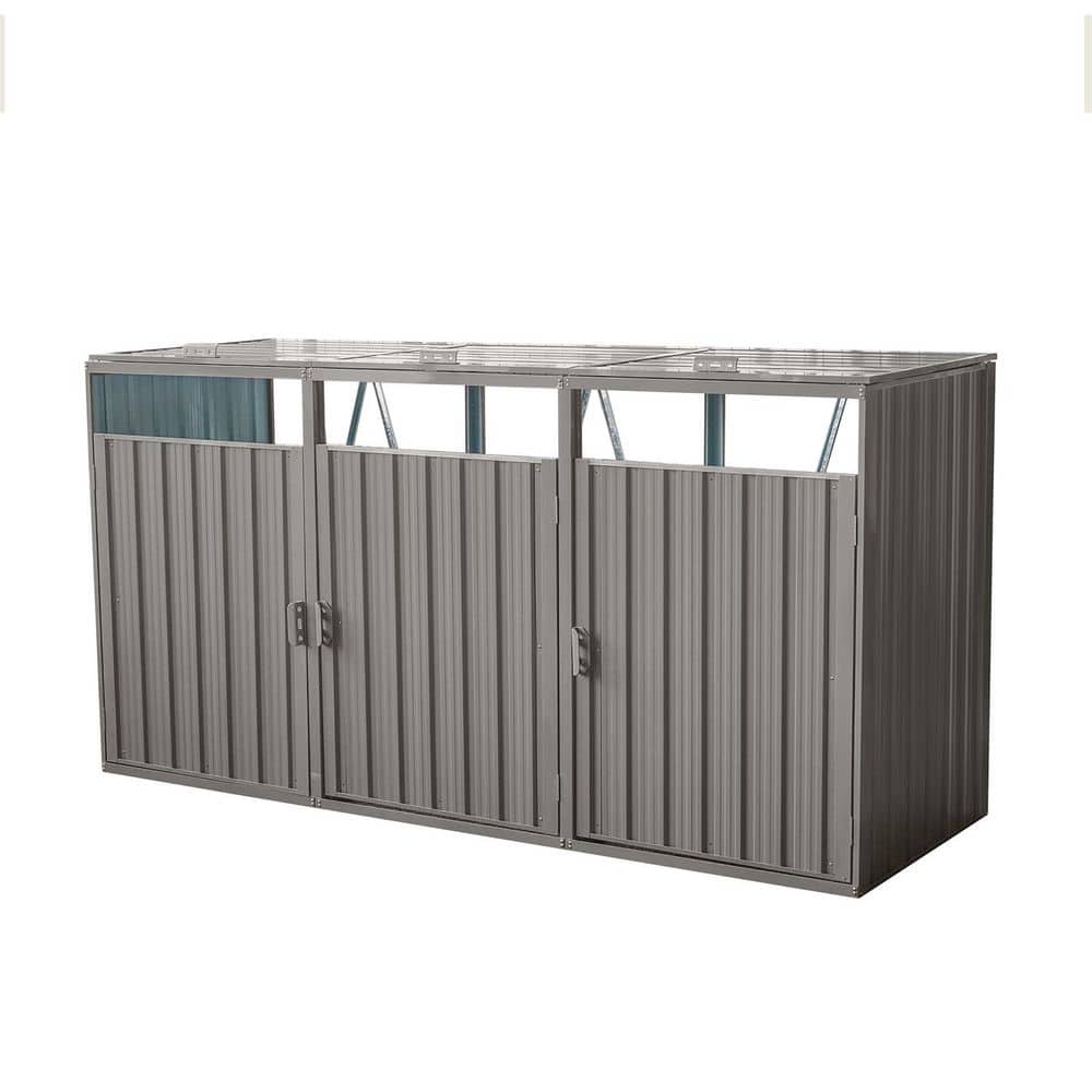 94.48 in. W x 31.49 in. D x 48.03 in. H Gray Metal Trash Can Storage ...