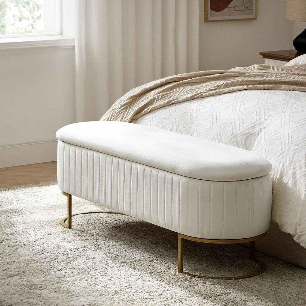 JAYDEN CREATION Drotar Ivory Modern Storage Bench with Metal Base 50.5 ...