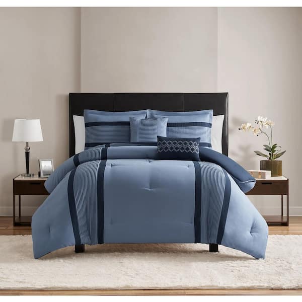 DESIGN STUDIO Hamden Pleated Blue 4-Piece Soft Microfiber Comforter Set ...