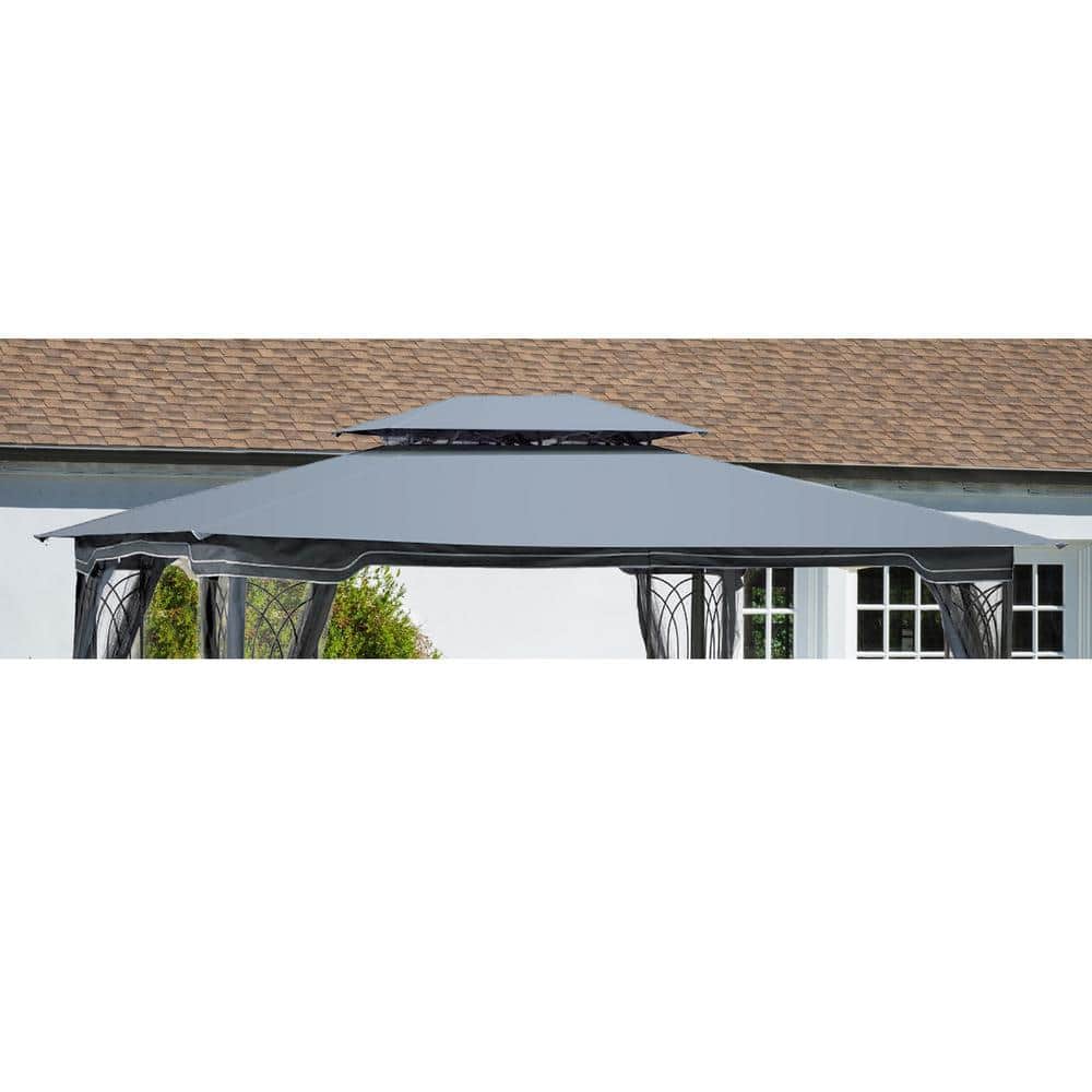 Cesicia 13 ft. x 10 ft. Grey Fabric Patio Double Roof Replacement ...