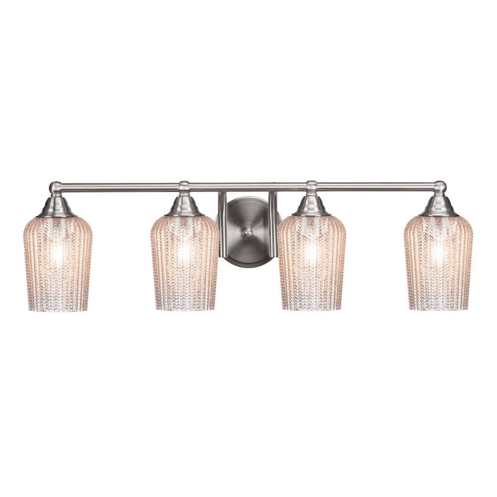 Madison 7.25 in. 4-Light Bath Bar, Brushed Nickel, Silver Textured Glass Vanity Light ...
