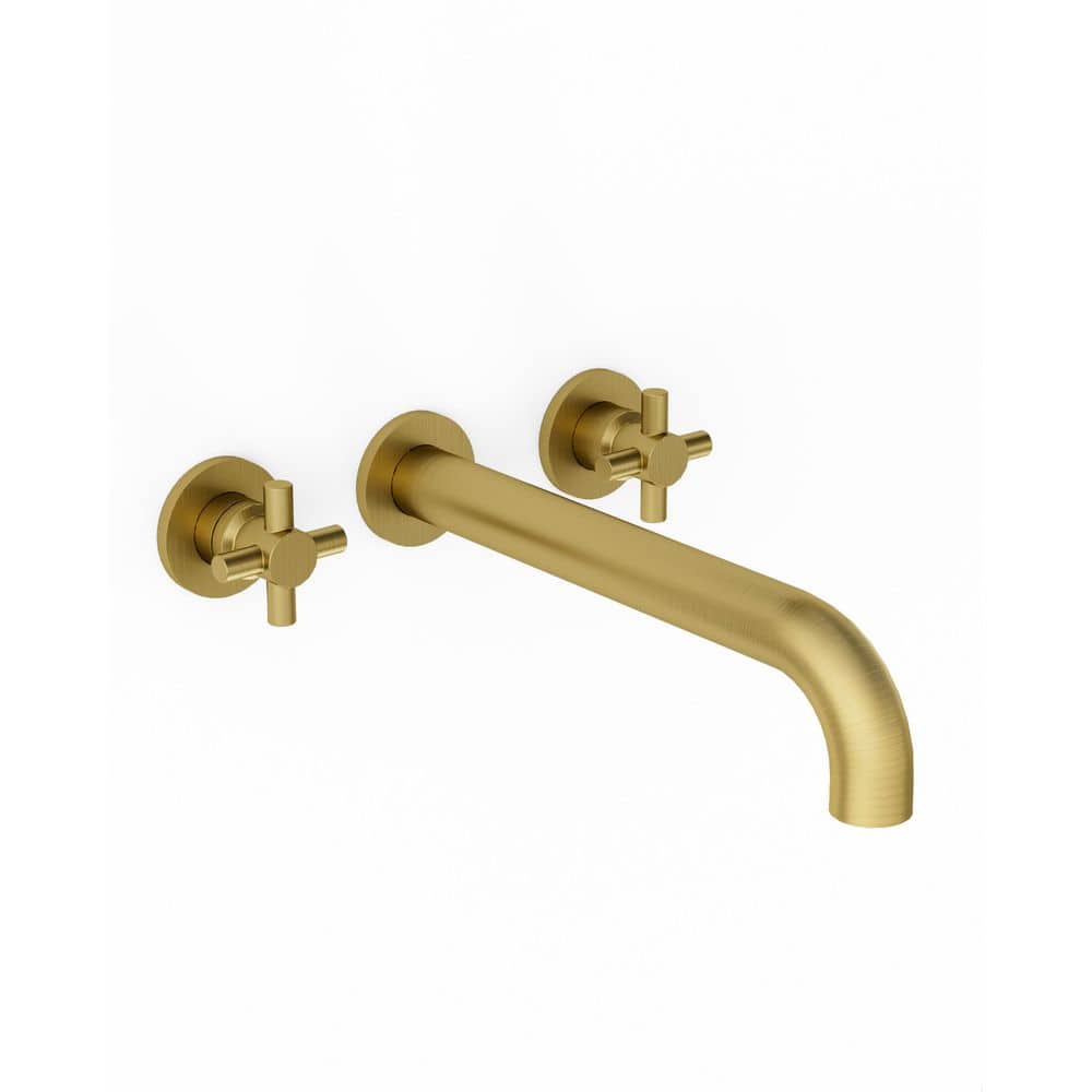 YAWWALK Double-Handle Wall Mount Roman Tub Faucet in Brushed Gold ...