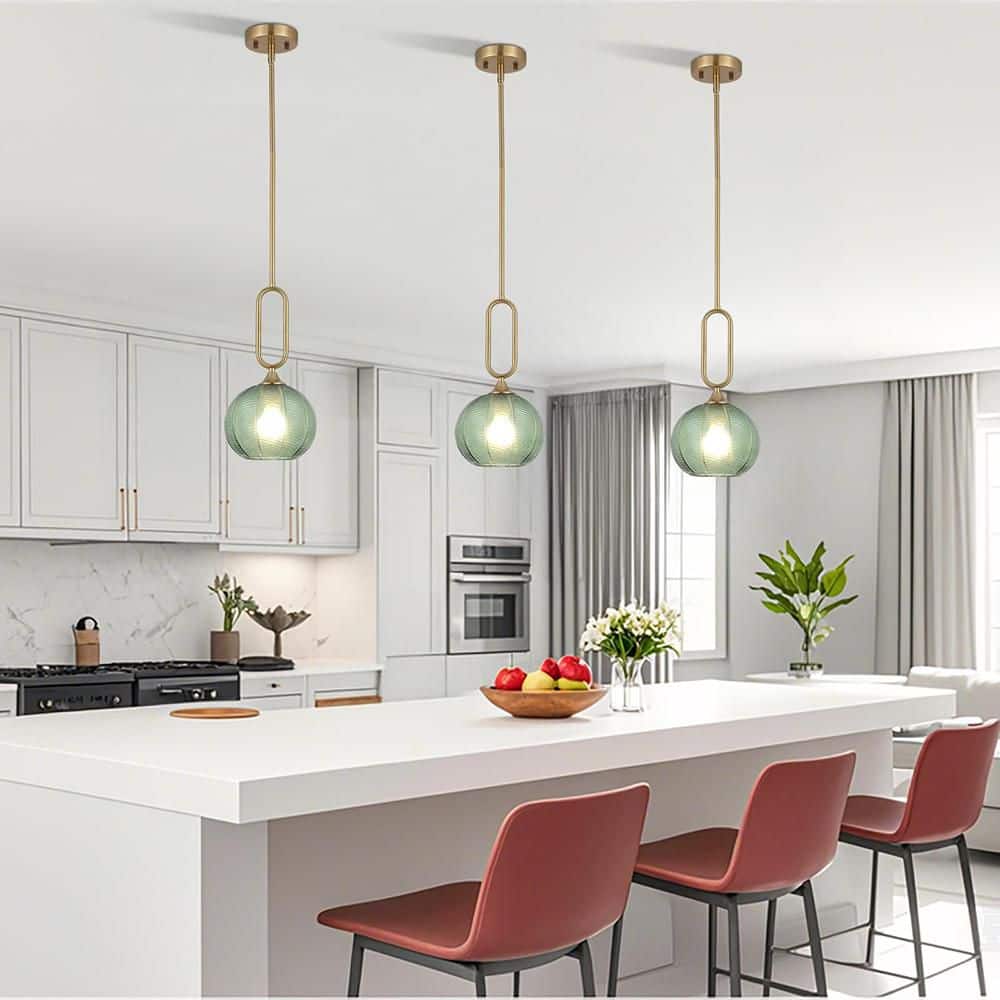 Modern 60-Watt 1-Light Gold Pendant Light with Green Glass Shade ...