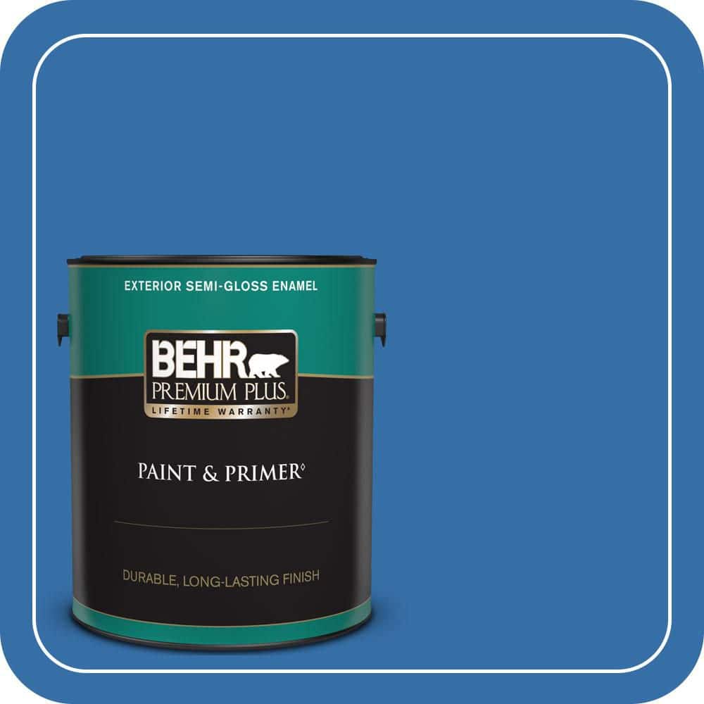 BEHR PREMIUM PLUS 1 gal. #P520-6 Mega Blue Semi-Gloss Enamel Exterior ...