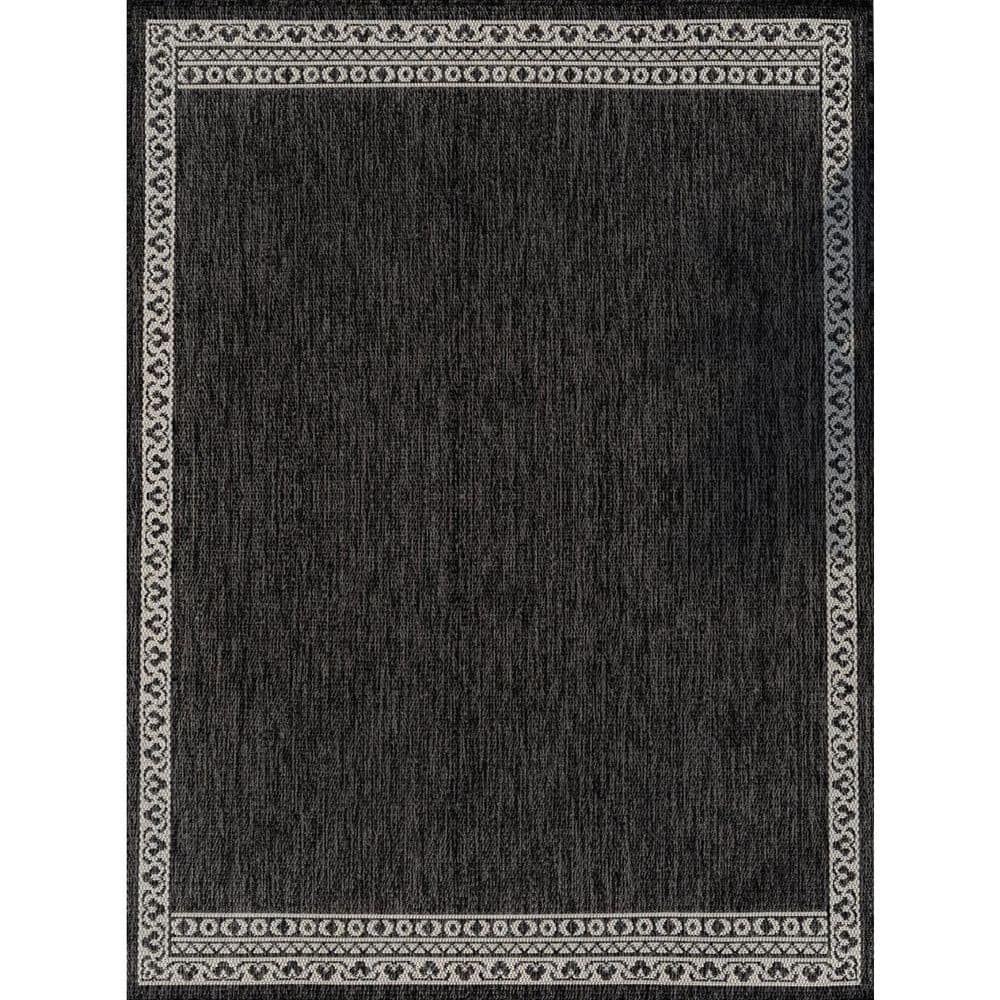 Beverly Rug Frame Dark Gray 5 ft. x 7 ft. Geometric Bordered Washable ...