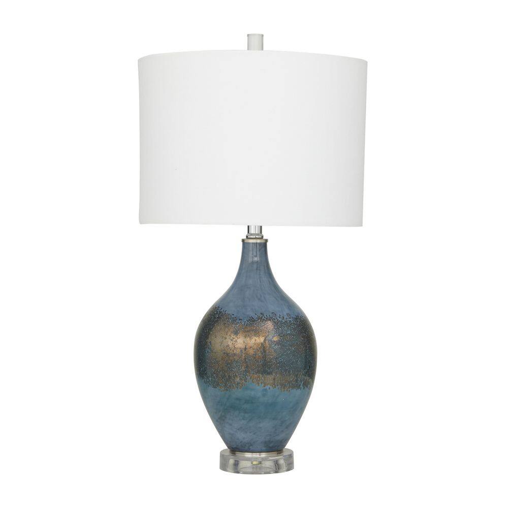 Litton Lane 25 in. Blue Glass Task and Reading Table Lamp with Bronze ...