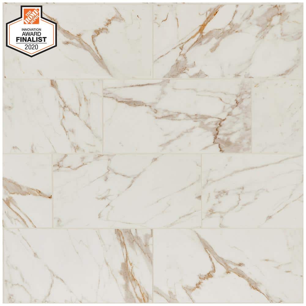 Daltile QuicTile 12 in. x 24 in. Calacatta Marble Polished Porcelain ...